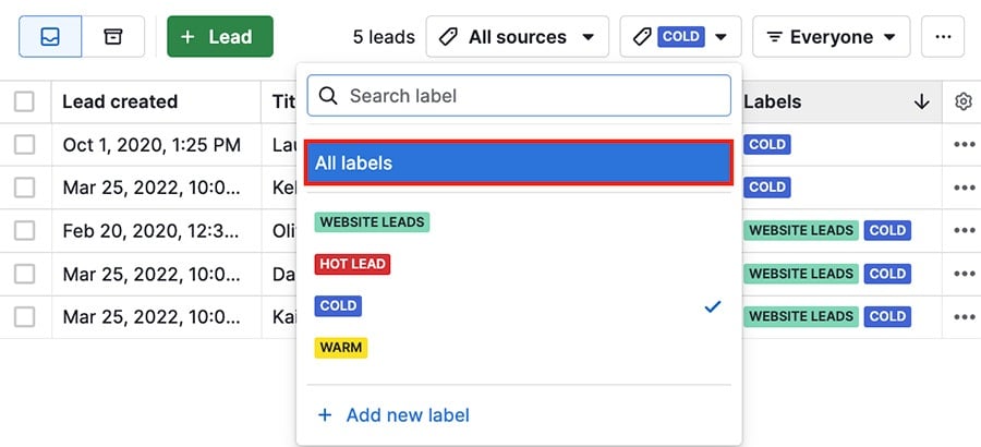 Lead Labels Knowledge Base Pipedrive 6749